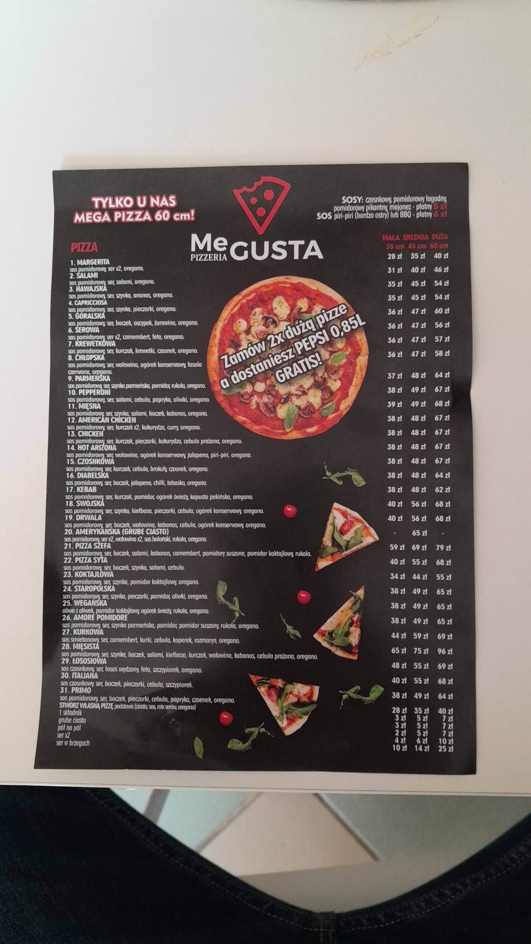 Menu at Pizzeria Me Gusta, Starachowice