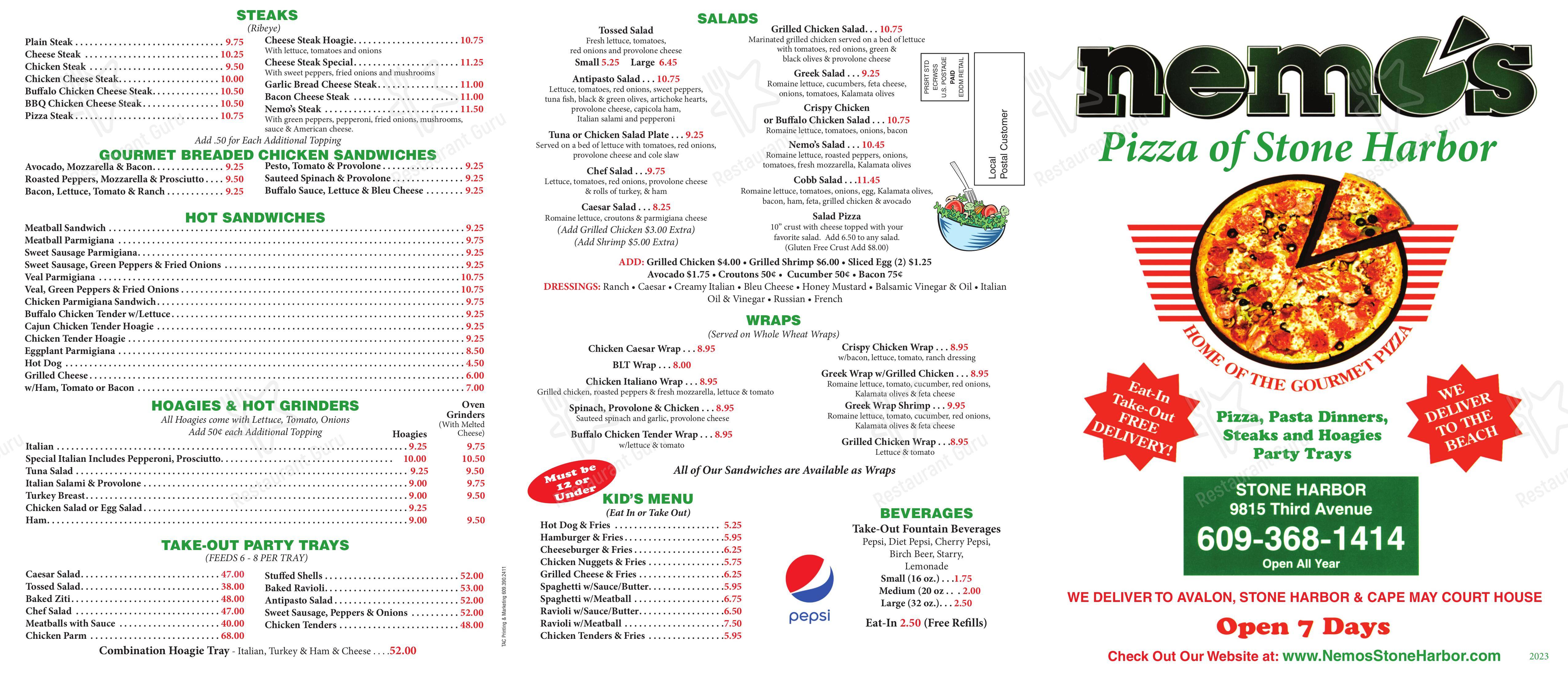 Menu at Nemo's Pizza Of Stone Harbor pizzeria, Stone Harbor
