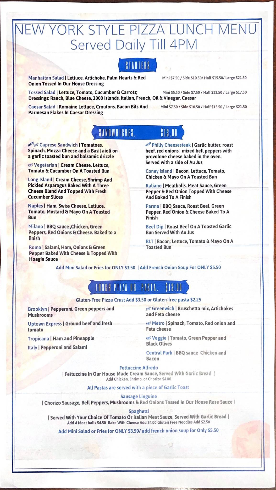 Menu at New York Style Pizza & Pasta (Downtown) pizzeria, Nanaimo