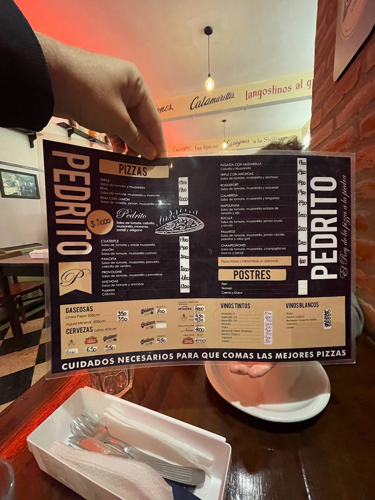 Carta de Pizzería Pedrito, Mar del Plata, Salta 301