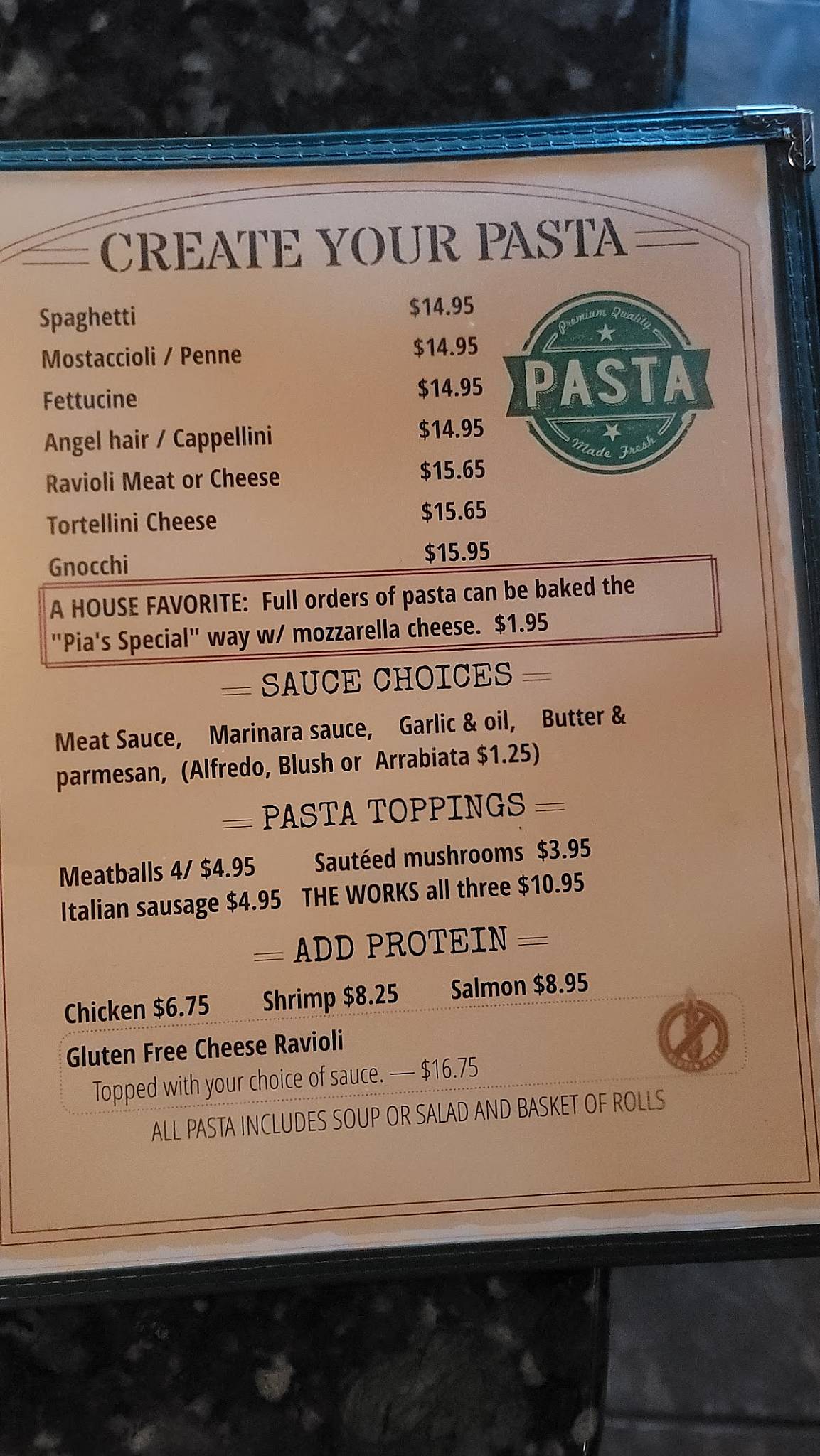 Menu at Pia's Ristorante Italiano pizzeria, Taylor, Ecorse Rd