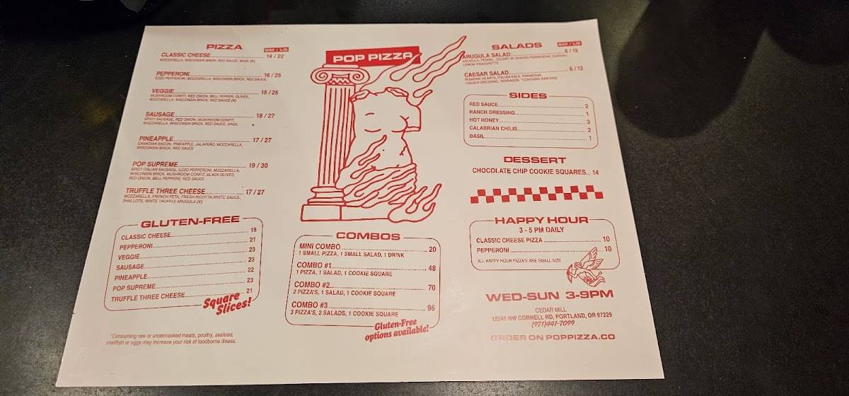 Menu at Pop Pizza pizzeria, Portland, NW Cornell Rd suite 102