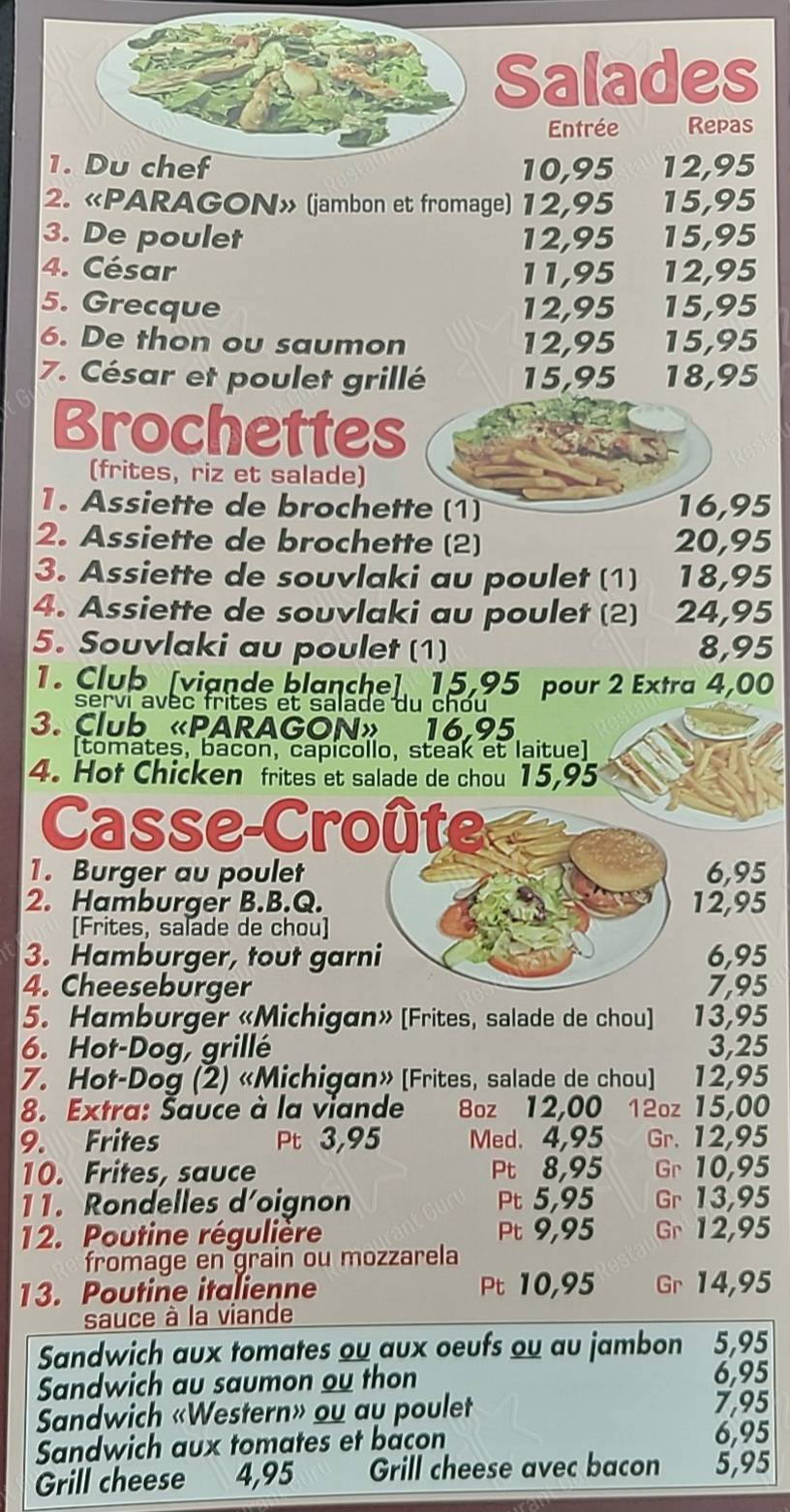 Menu au Restaurant Nouveau Paragon Beaubien, Montréal