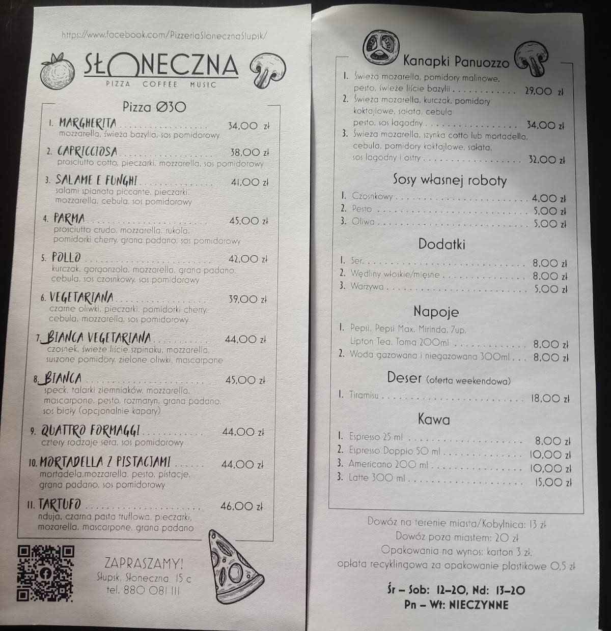 Menu at Pizzeria SŁONECZNA Słupsk, Slupsk