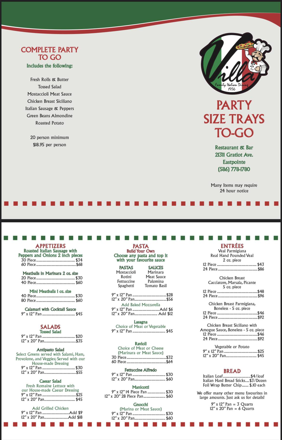 Menu at Villa Restaurant and Pizzeria, Eastpointe