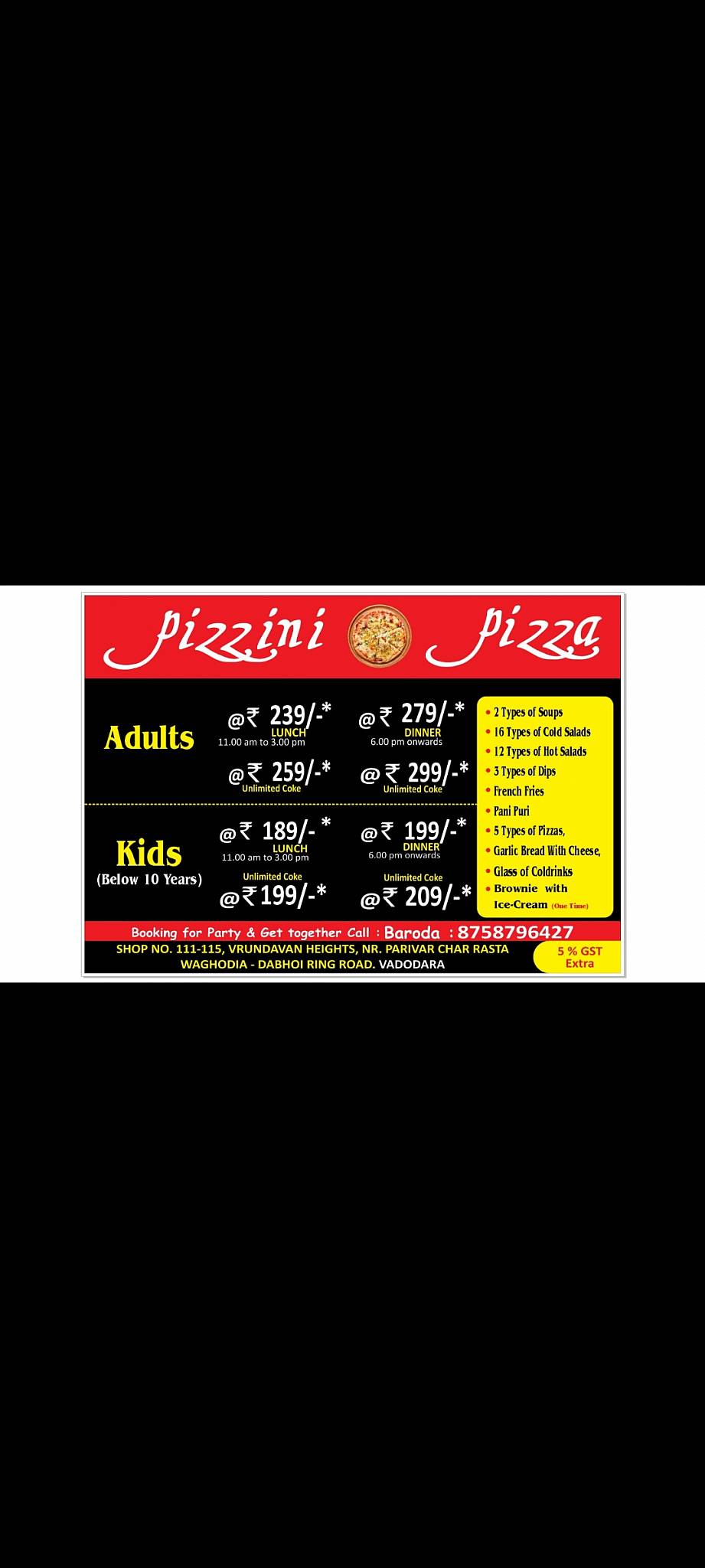 Menu at Pizzini Pizza, Vadodara