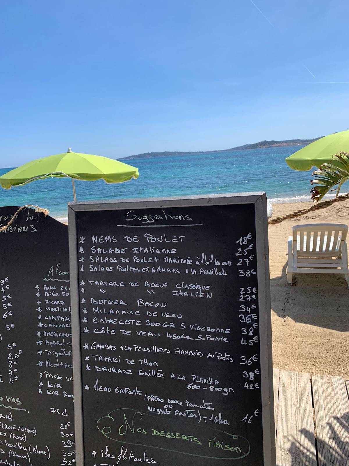 Menu au Plage Les Gabians restaurant, Grimaud