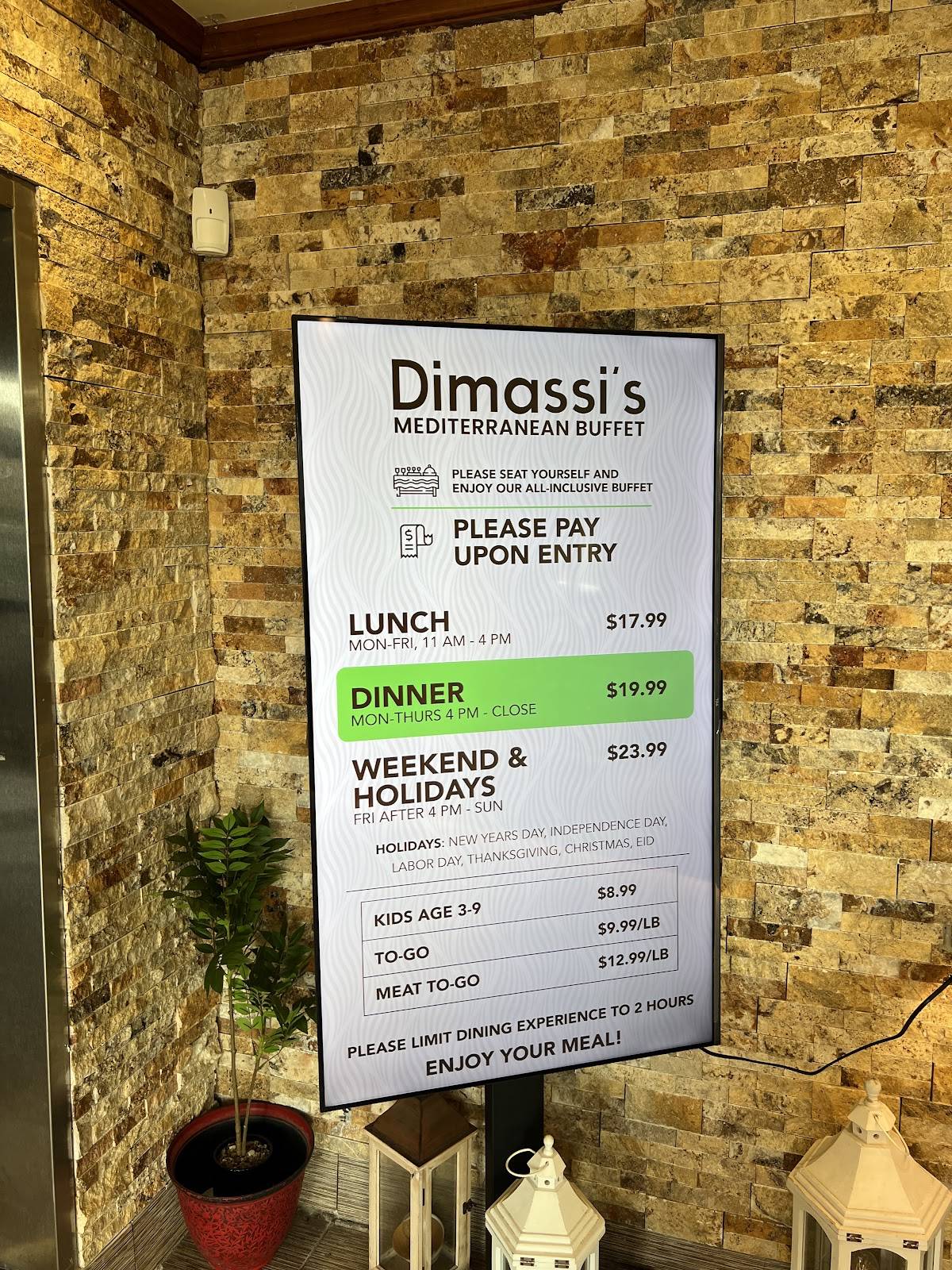 Menu at Dimassi’s Mediterranean Buffet restaurant, Plano
