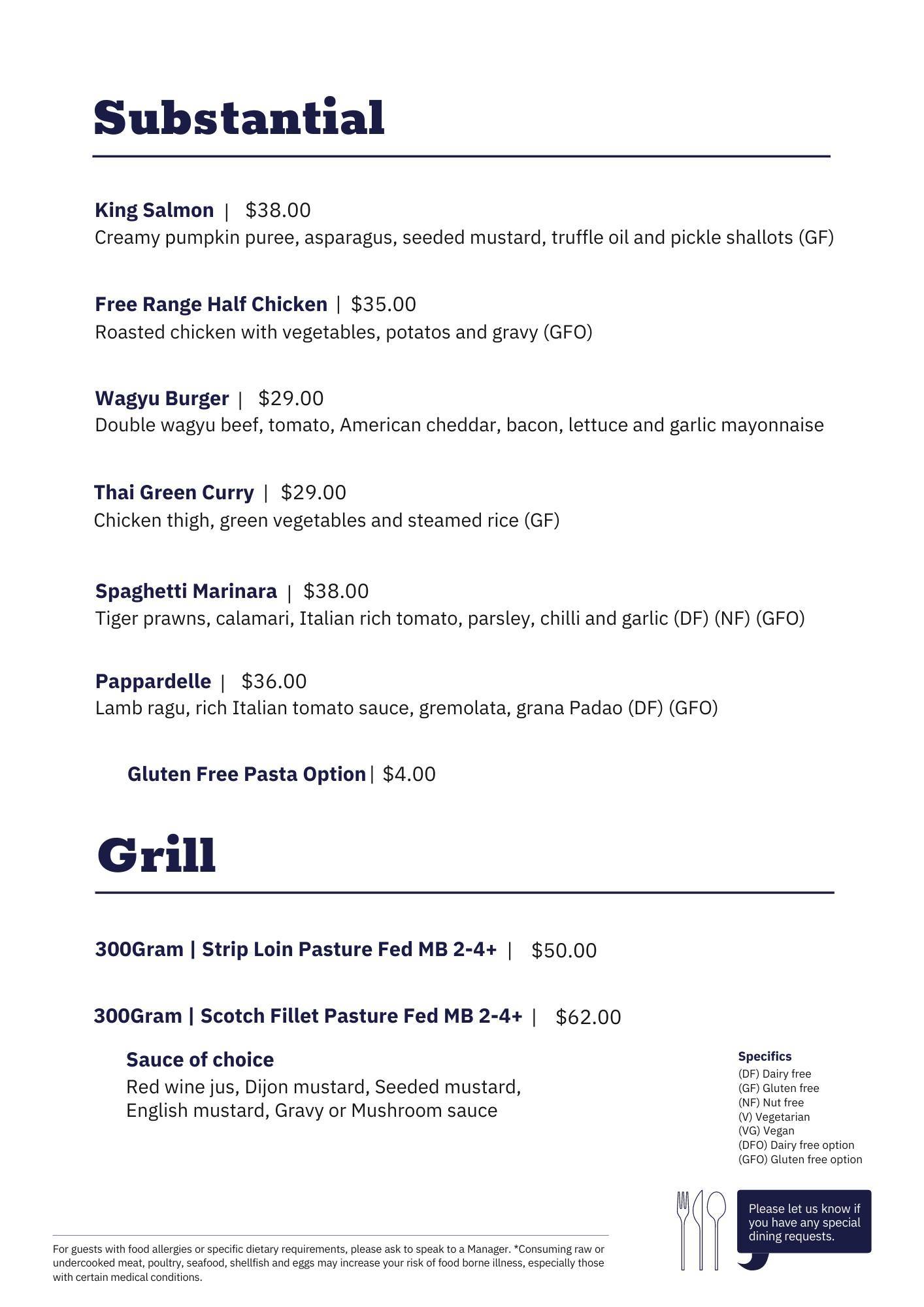 Menu at Platform 270 restaurant, Melbourne