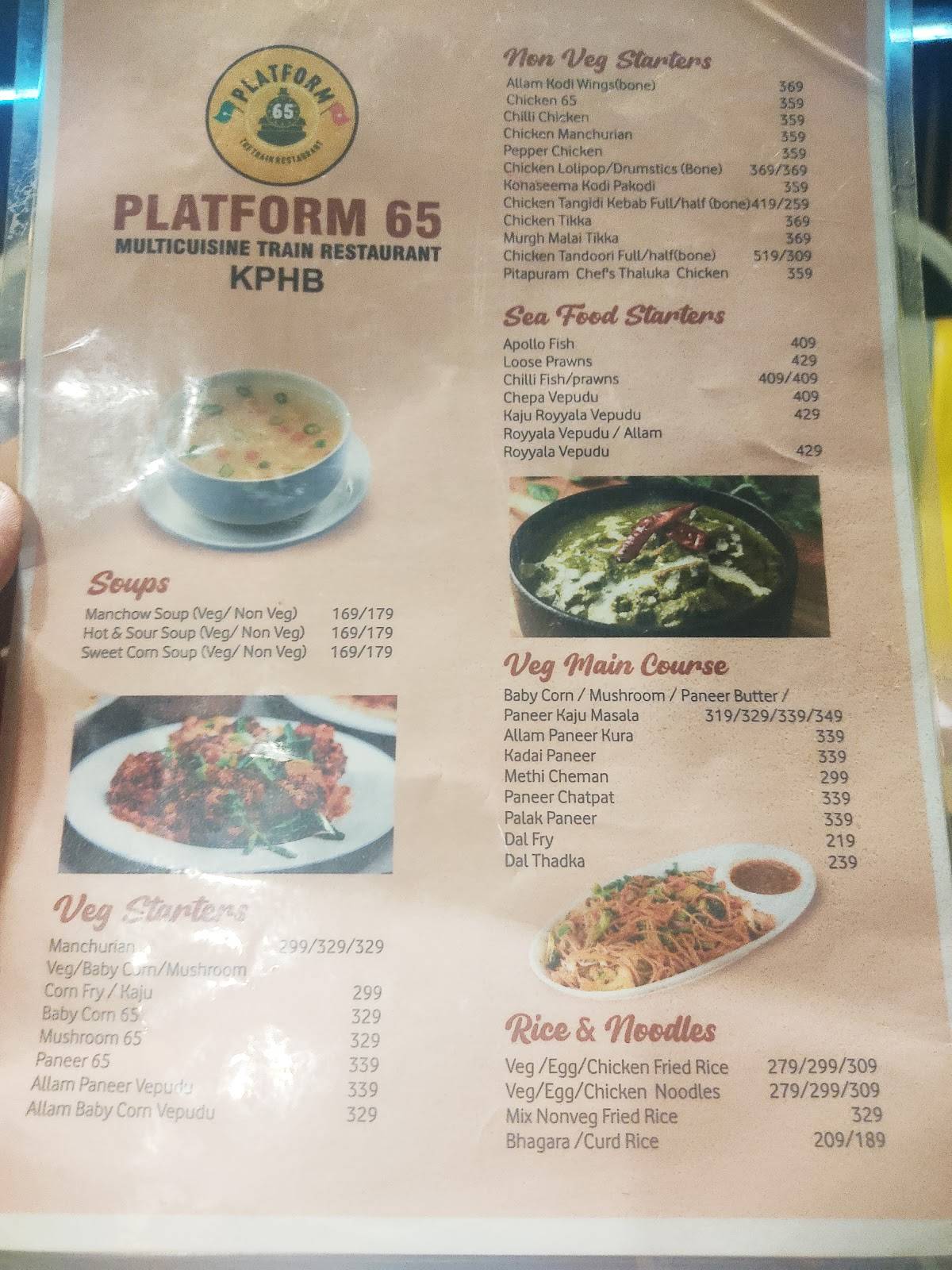 Menu at Platform 65 - The Train Theme Restaurant, Hyderabad