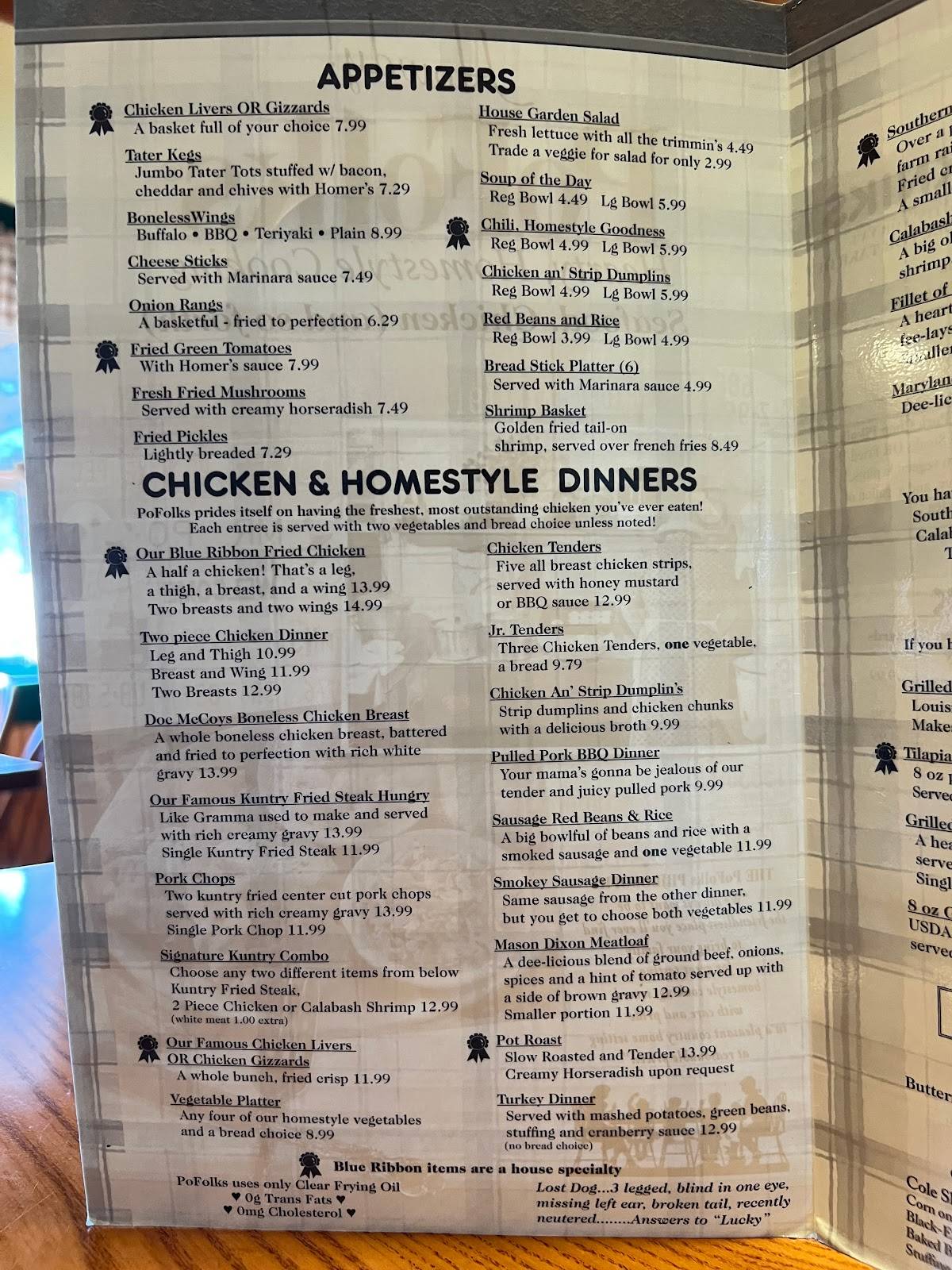 Menu at PoFolks Restaurant, Saint Petersburg, 34th St N