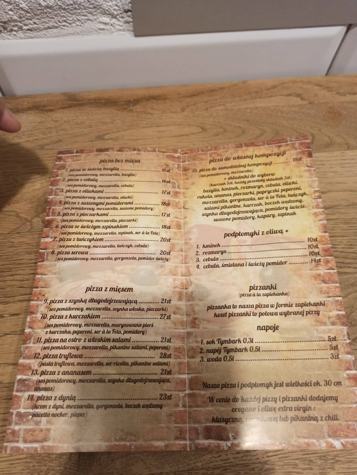 Menu at Pod płomykiem restaurant, Lebork