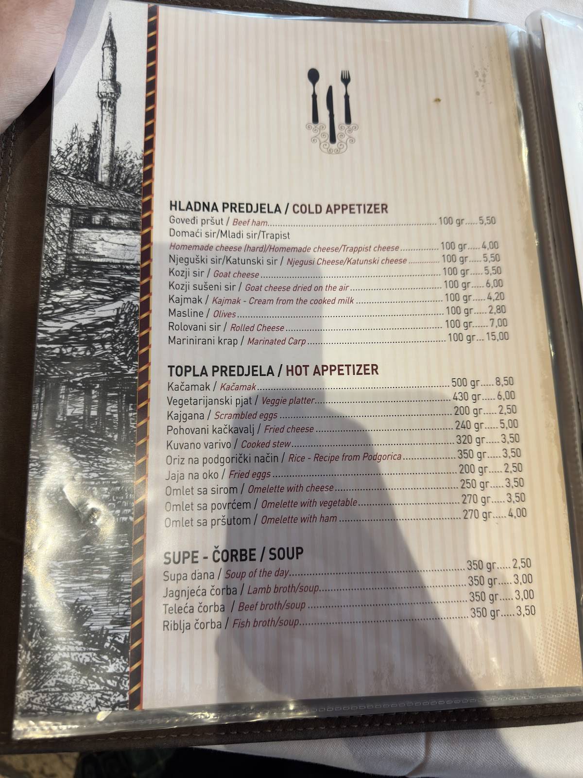 Menu at Pod Volat restaurant, Podgorica