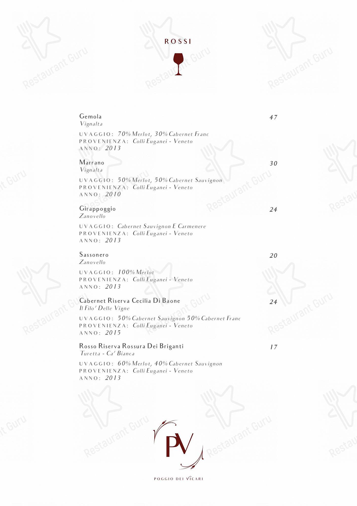 Menu da Ristorante Poggio Dei Vicari Teolo, Teolo