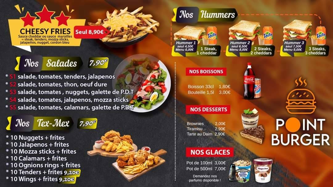 Menu au Point Burger restaurant, Fismes