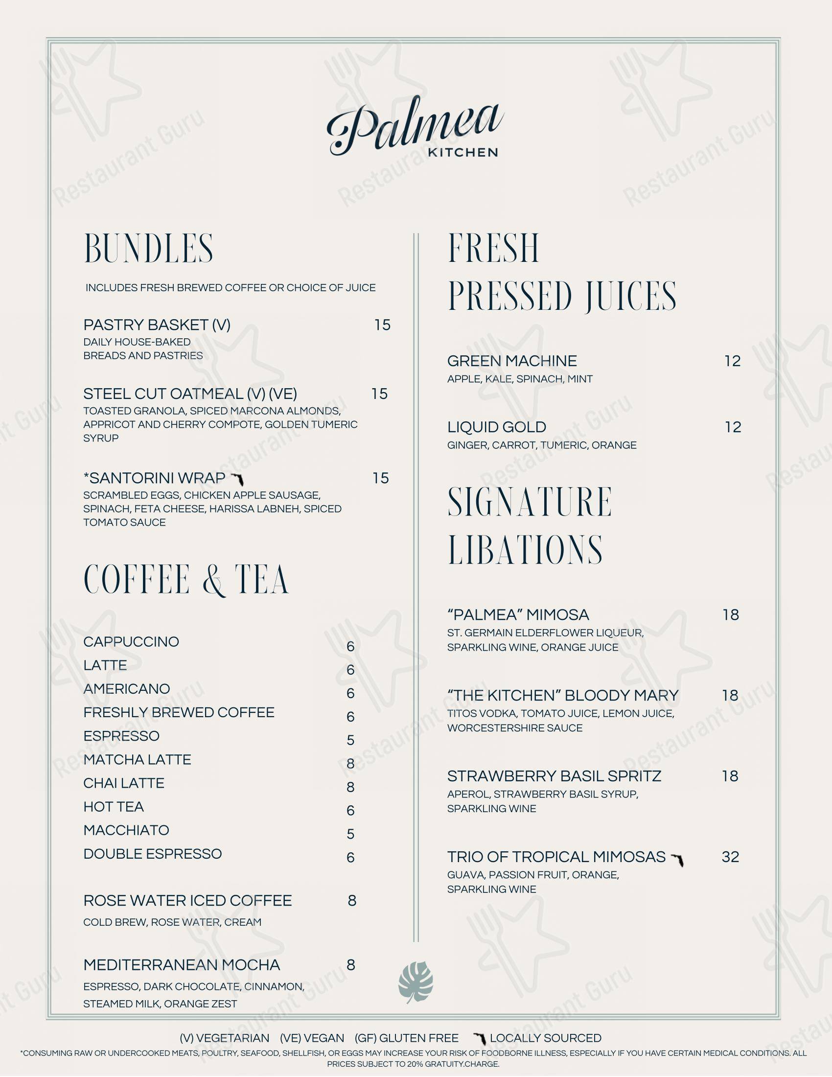 Menu at Point Royal restaurant, Hollywood