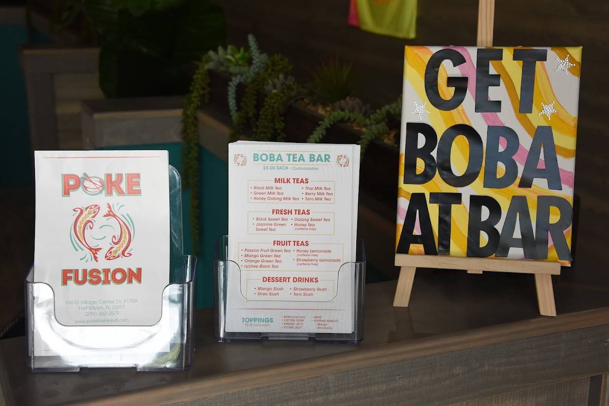 Menu at Poke Fusion restaurant, Estero