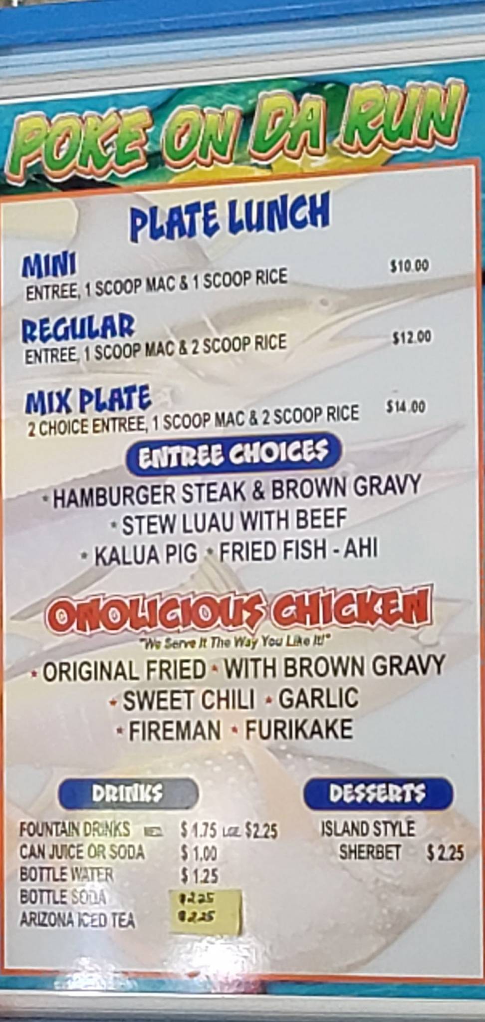 Menu at Poke On Da Run Shop restaurant, Pearl City