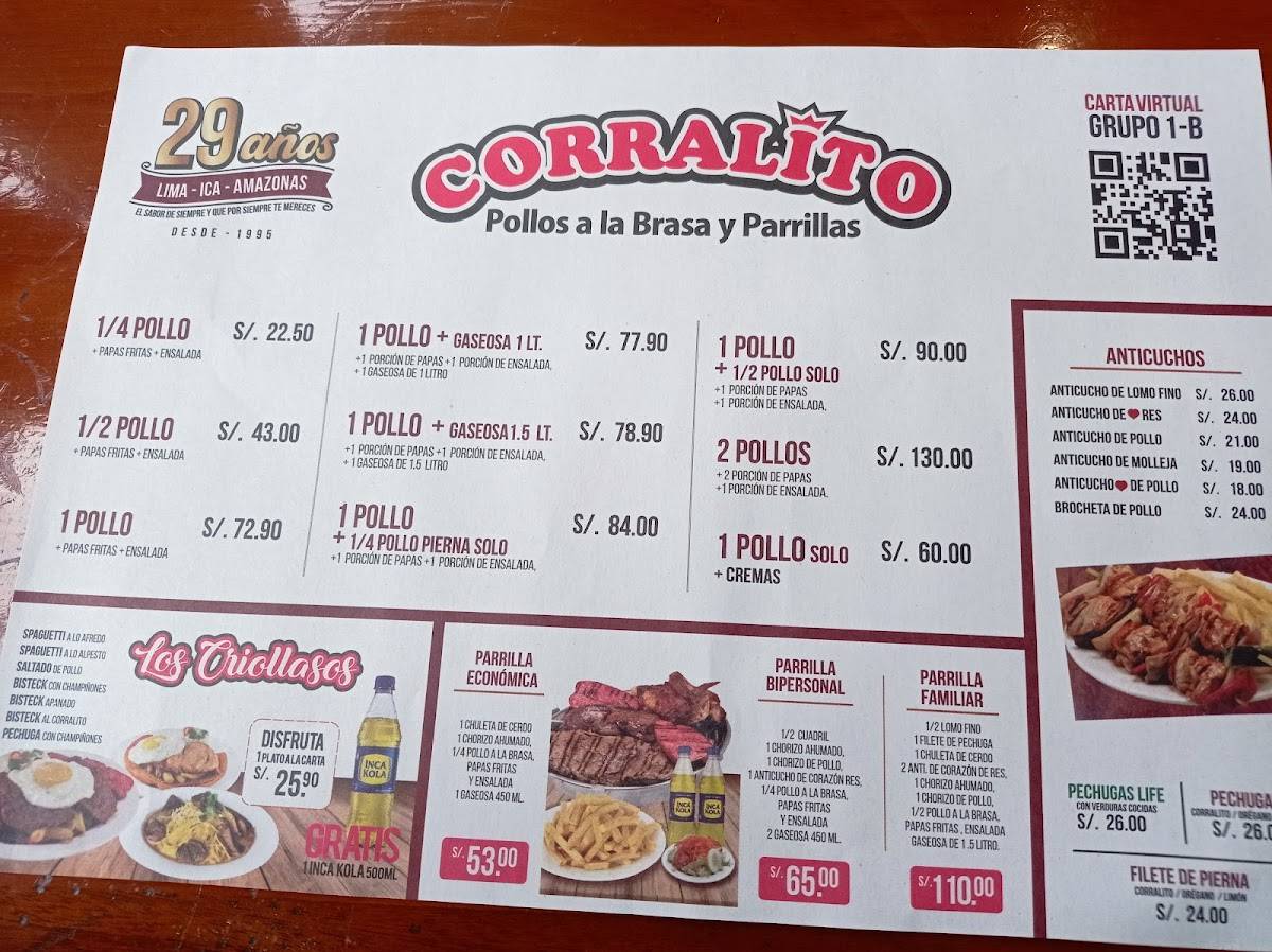Carta del restaurante Pollería El Corralito, Magdalena del Mar