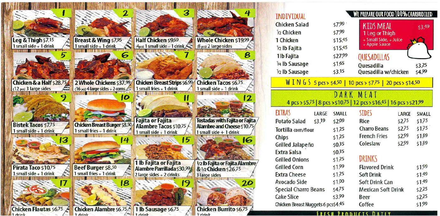 Carta del restaurante Pollito Grilled Chicken, McAllen, 815 W Nolana Ave