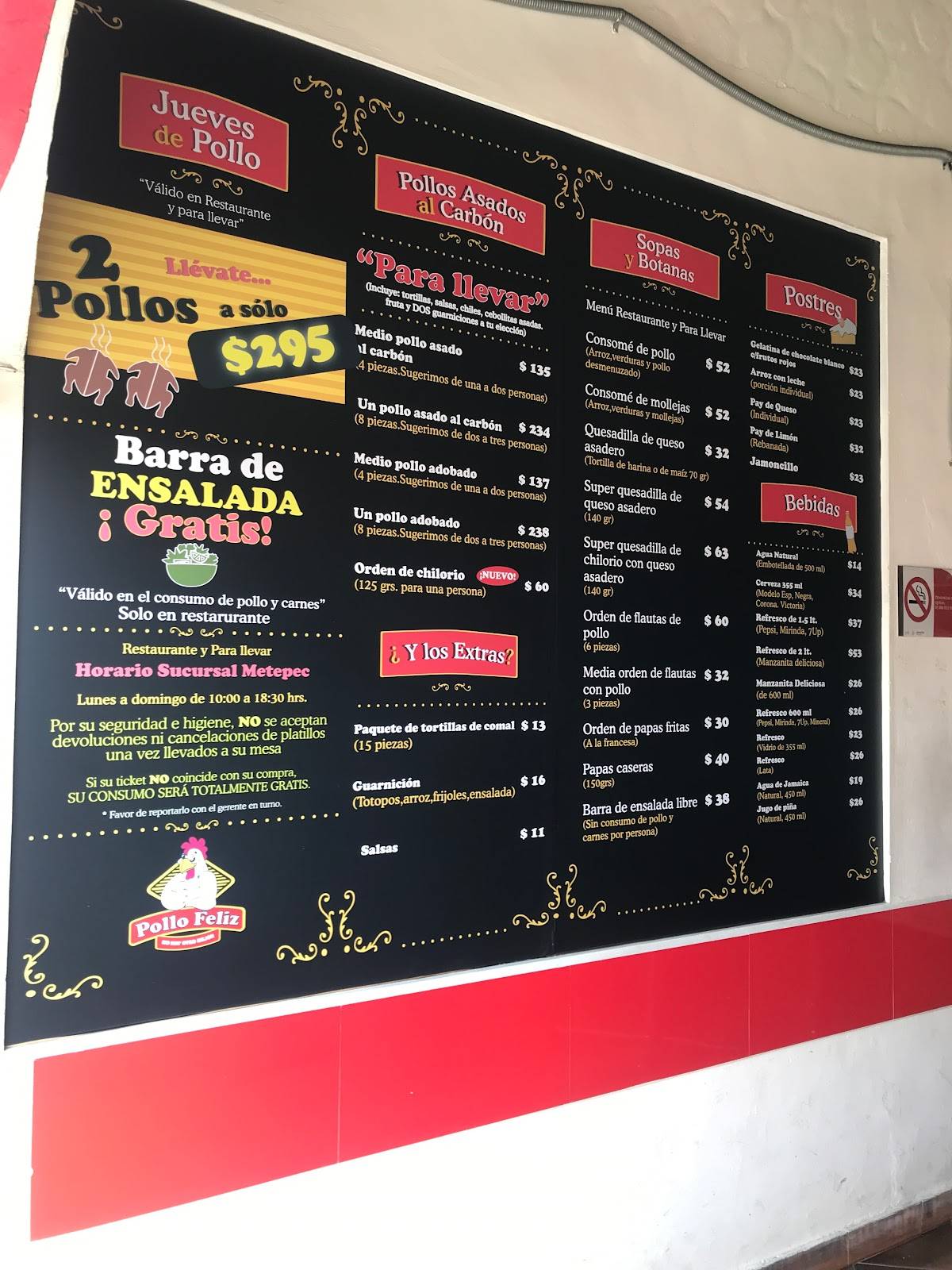 Carta del restaurante Pollo Feliz, Metepec, MZ 031