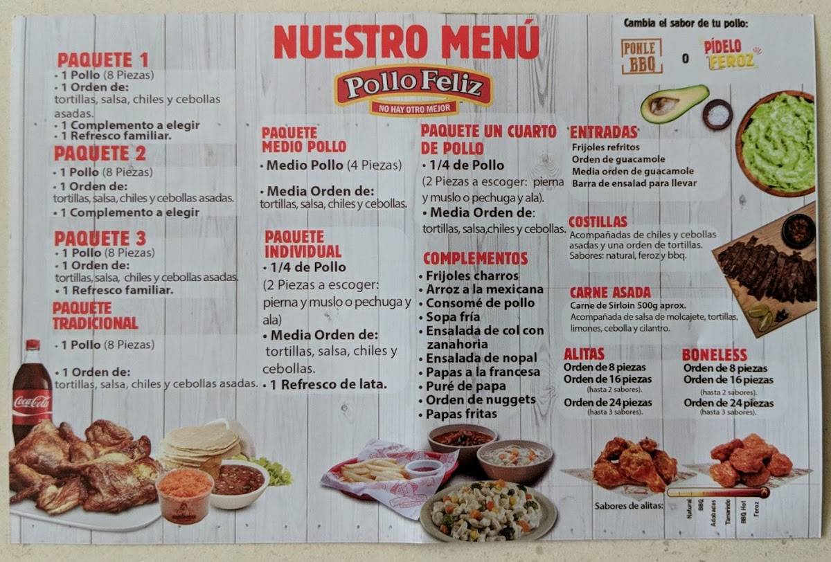 Carta del restaurante Pollo Feliz Reforma, Heroica Puebla del Zaragoza