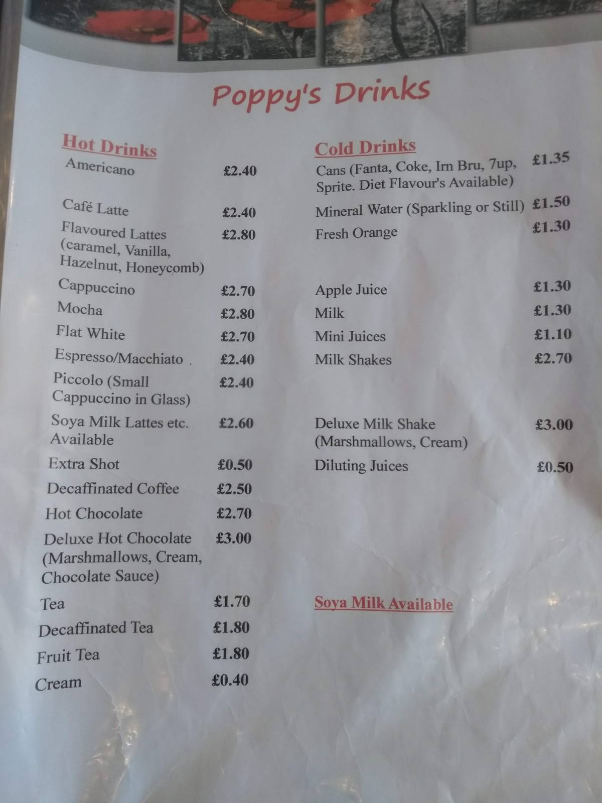 Menu at Poppy's Coffee Shop cafe, Golspie