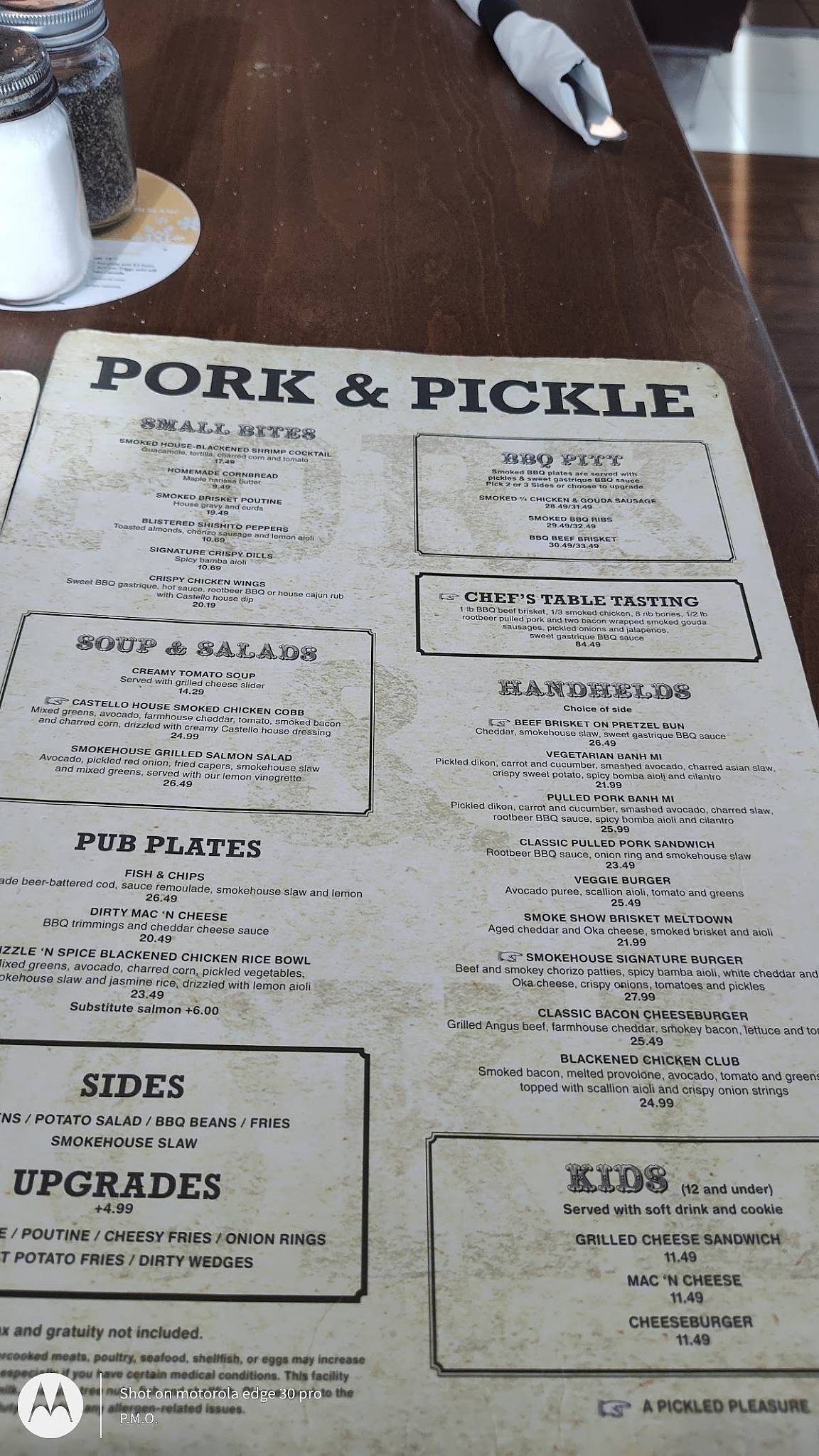 Menu at Pork & Pickle pub & bar, Dorval, 975 Romeo Vachon Blvd N