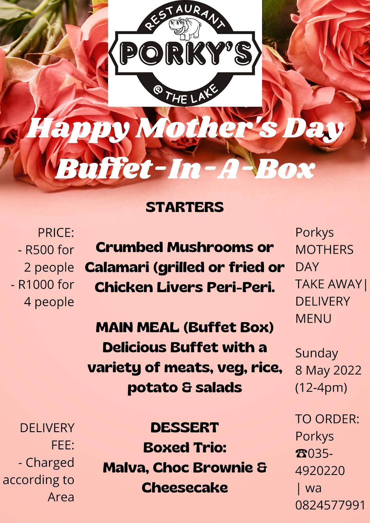 Menu at Porkys at The Lake restaurant, Richards Bay