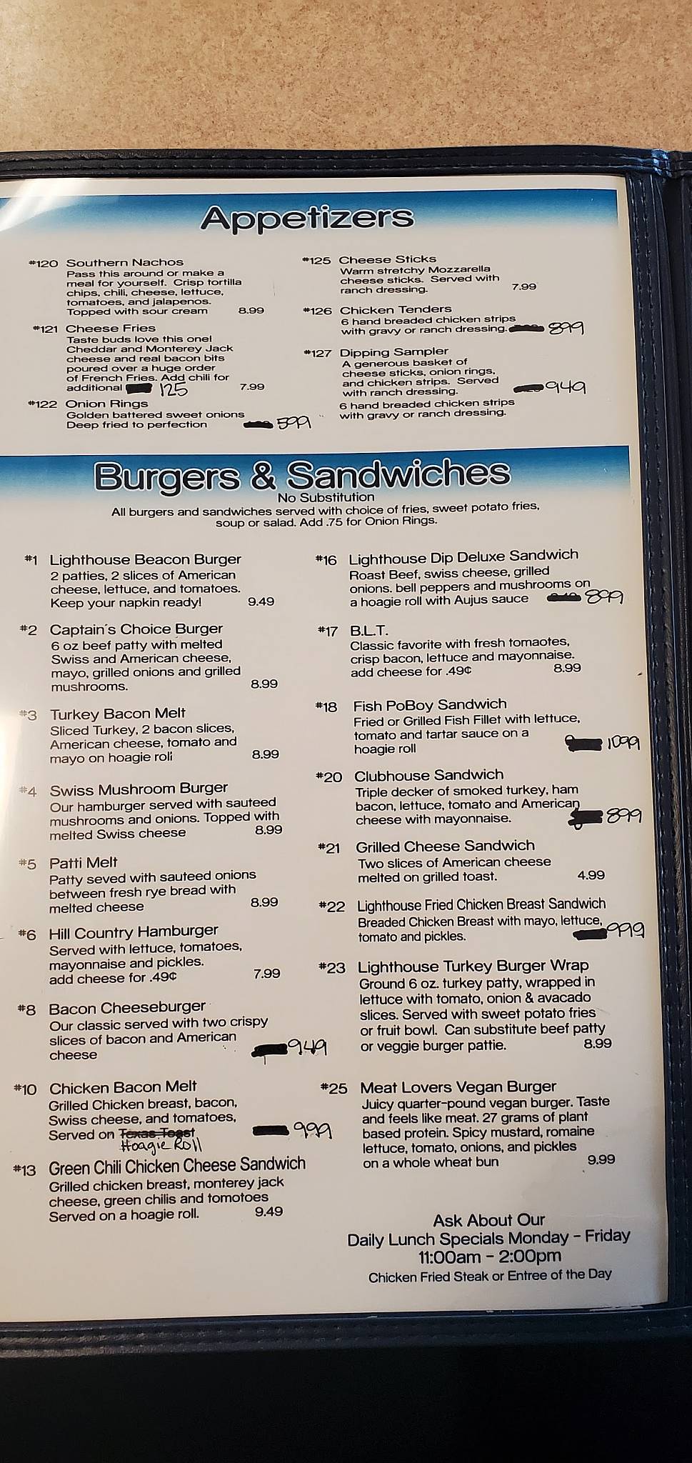 Menu at Lighthouse Cafe, Port Lavaca