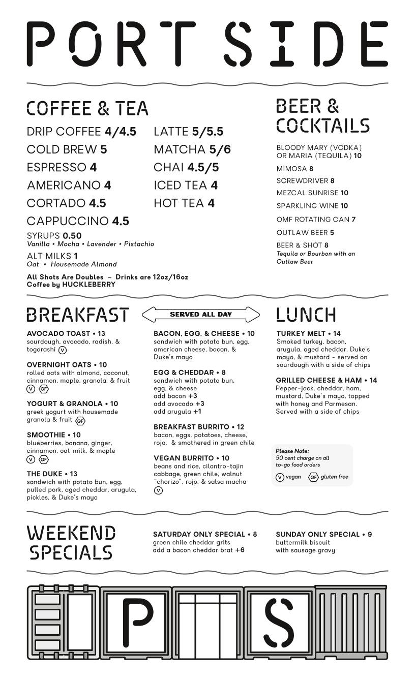 Carta del restaurante Port Side, Denver