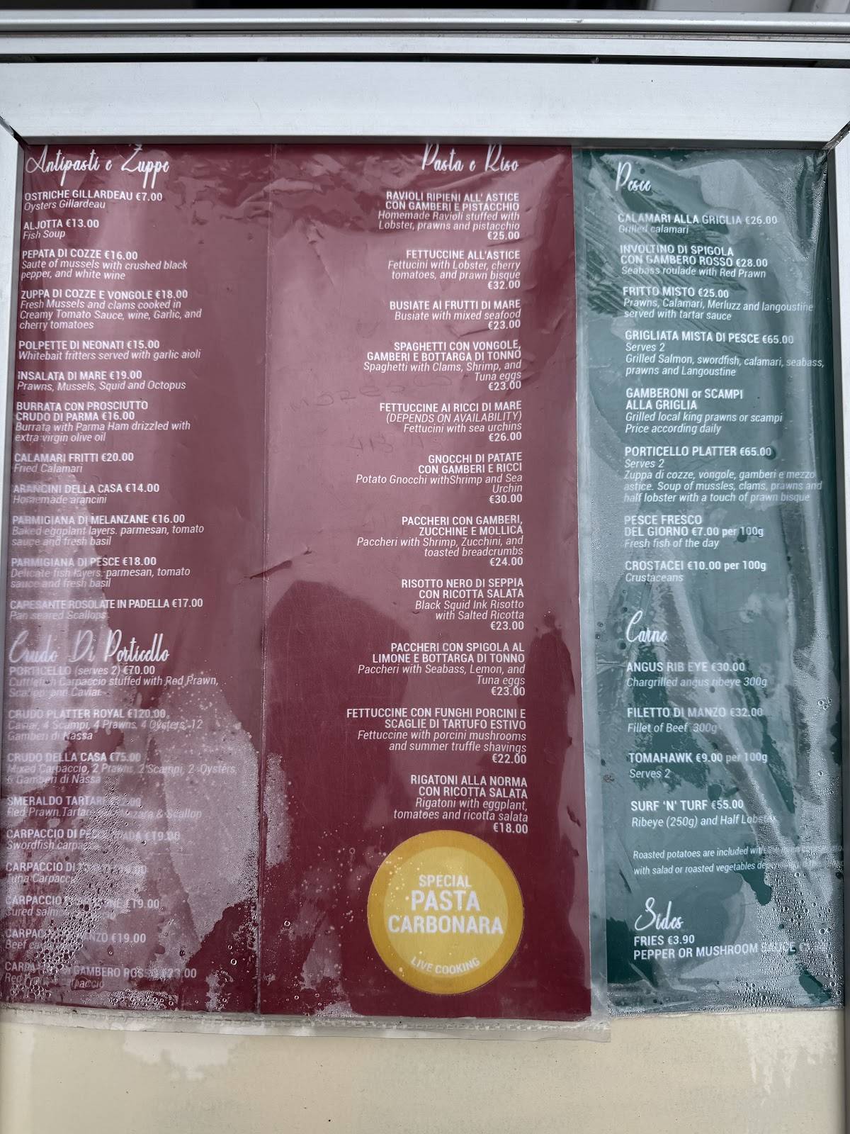 Menu at Porticello Restaurant, Valletta