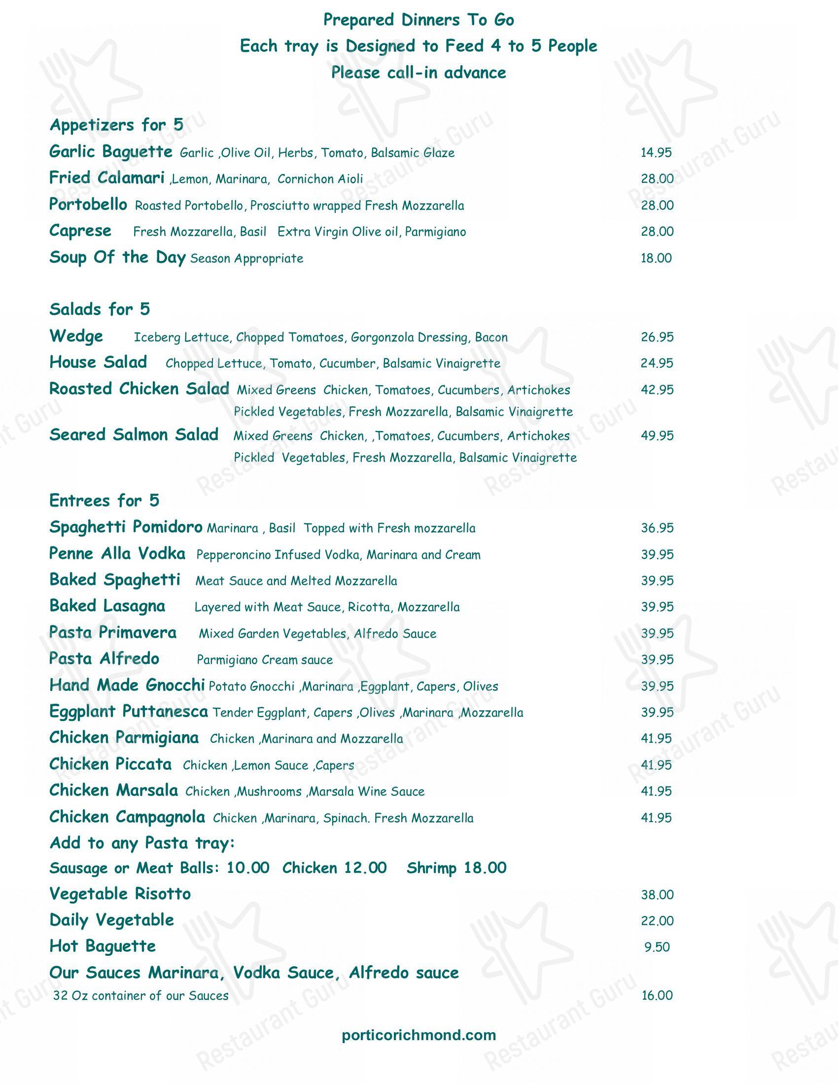 Menu at Portico Restaurant, Richmond, River Rd