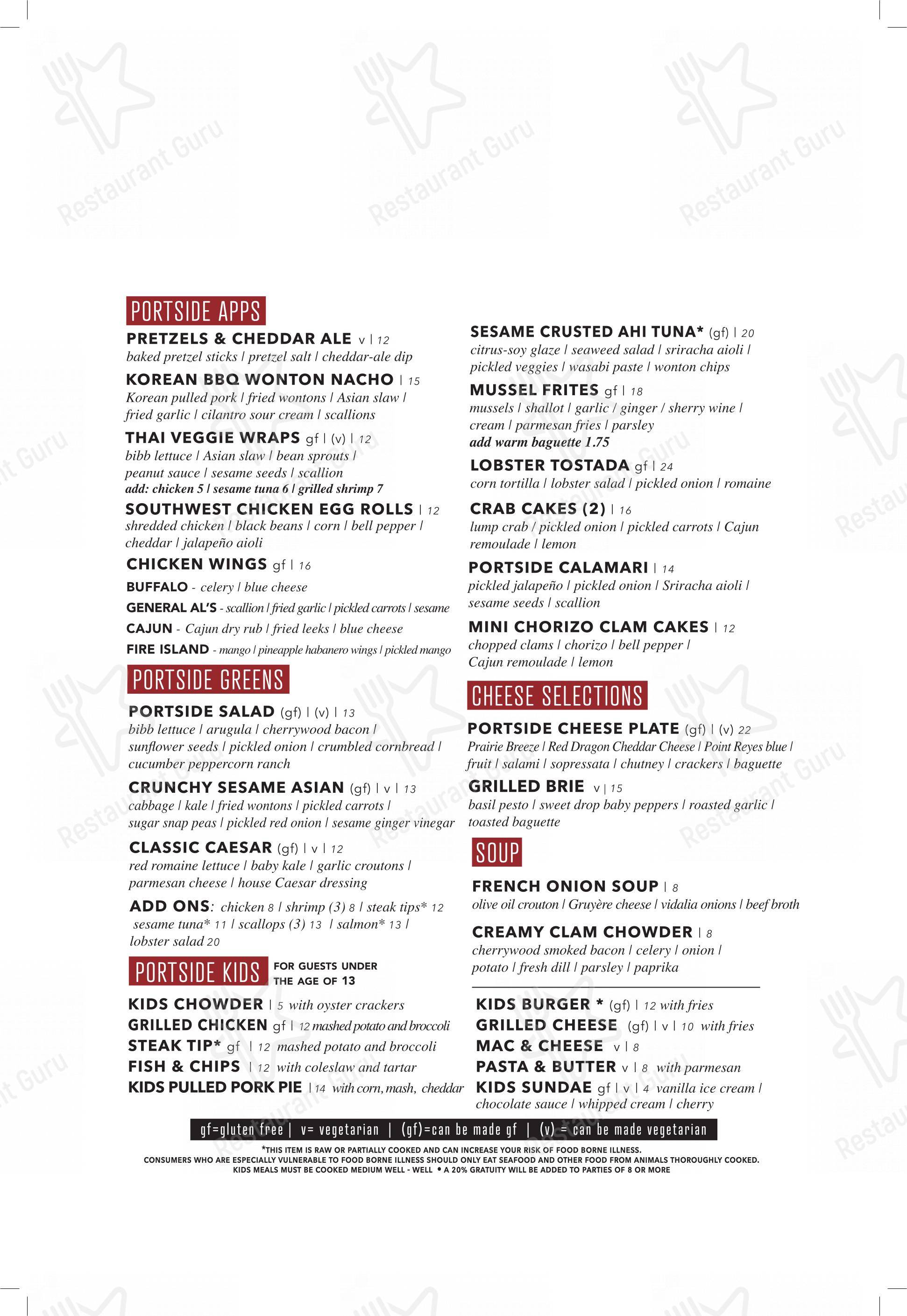 Menu at Portside Tavern pub & bar, Bristol