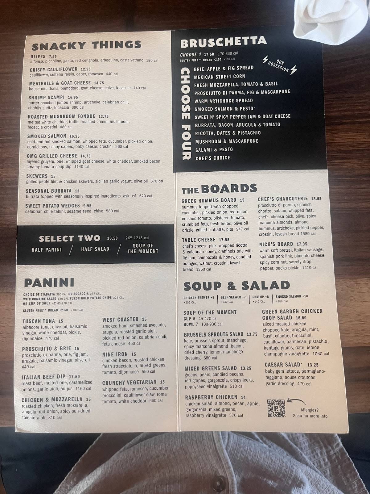 Carta del pub y bar Postino Highland, Scottsdale