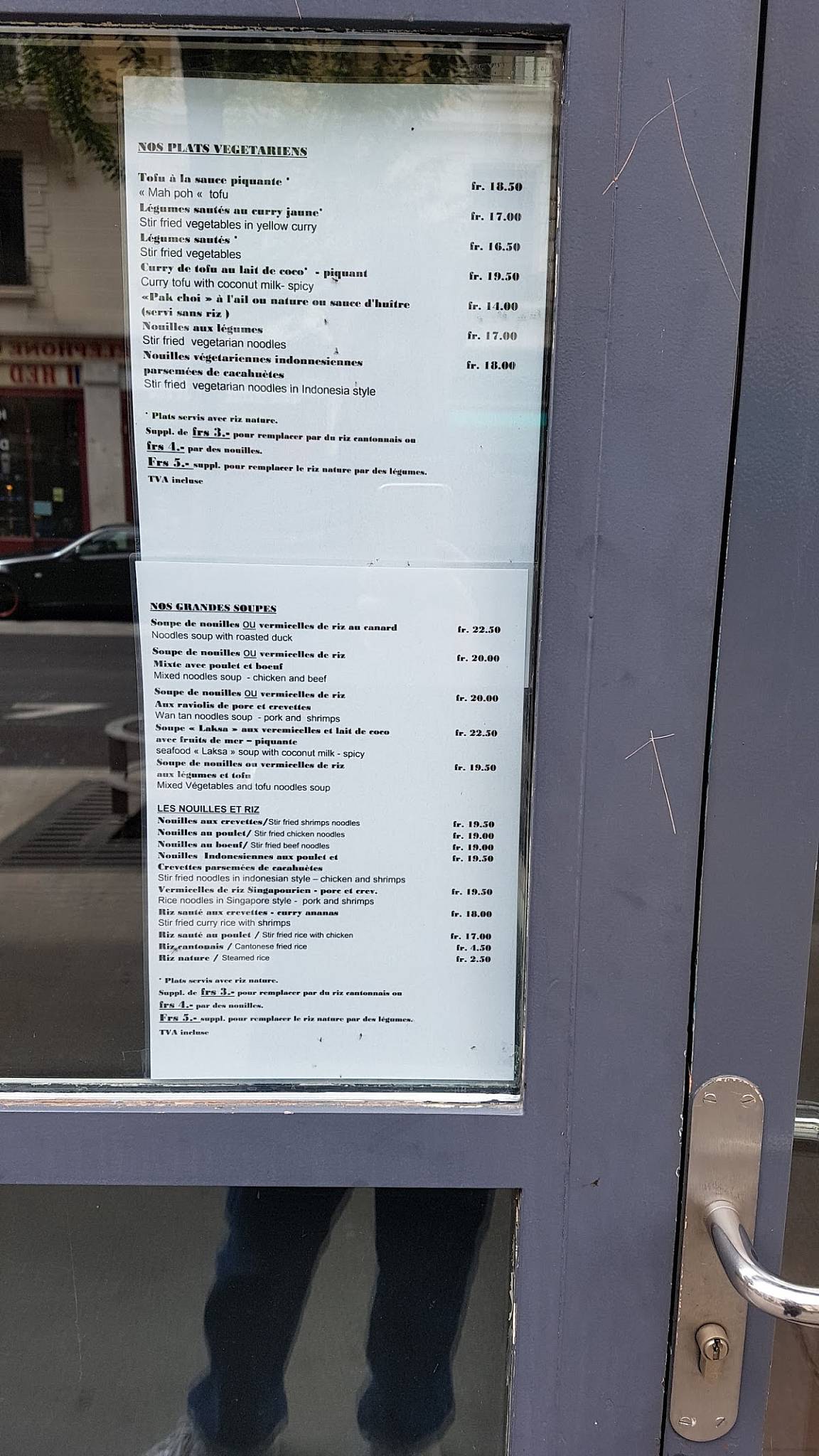 Menu at Pousse-Pousse, Geneva