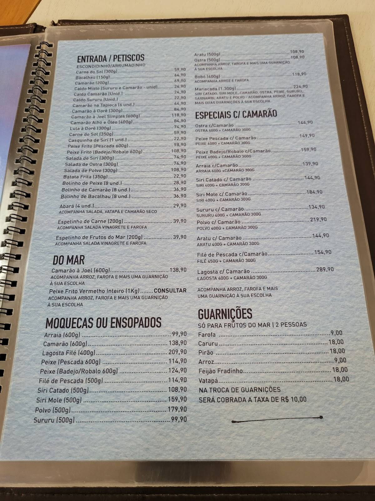 Menu em Restaurante Donana, Praia do Forte