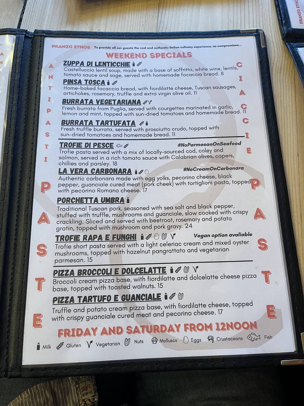 Menu at Pranzo Trattoria & Deli restaurant, Whitley Bay