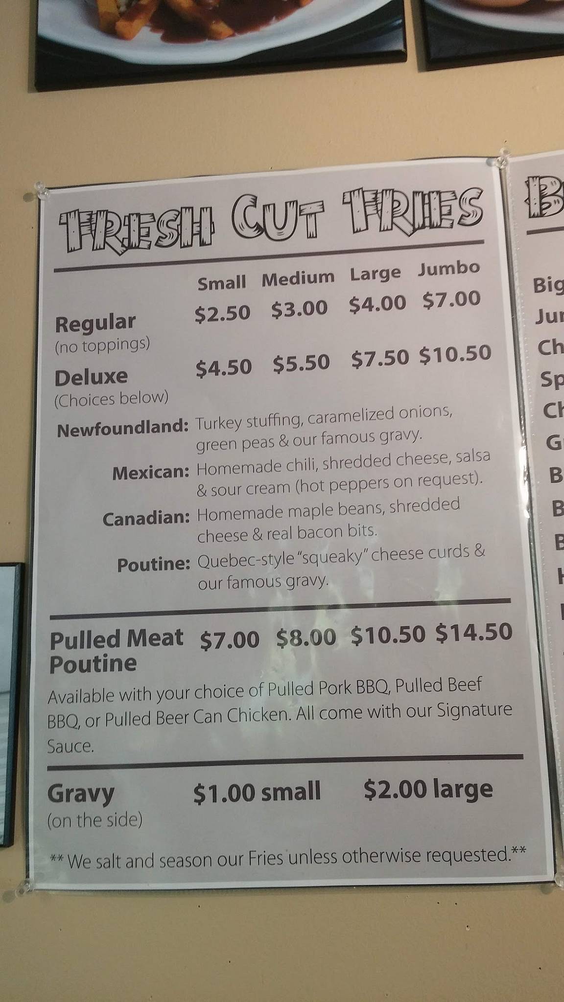 Menu at Preston Chipwagon restaurant, Cambridge