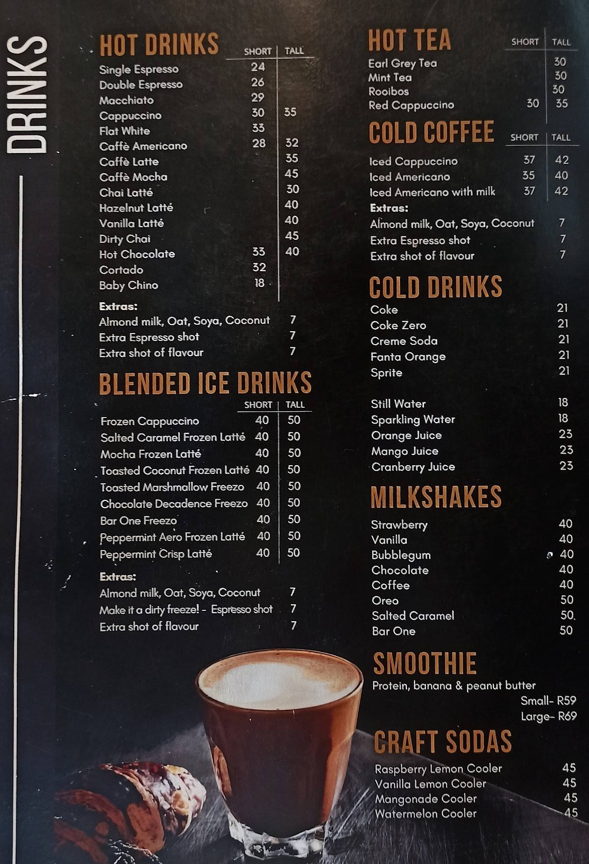 Menu at West Cafe, Pretoria
