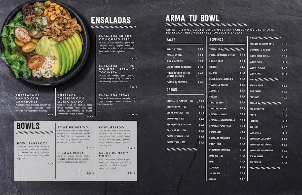 Carta del restaurante Primitivo, Bogotá, Cra. 7a #62-27