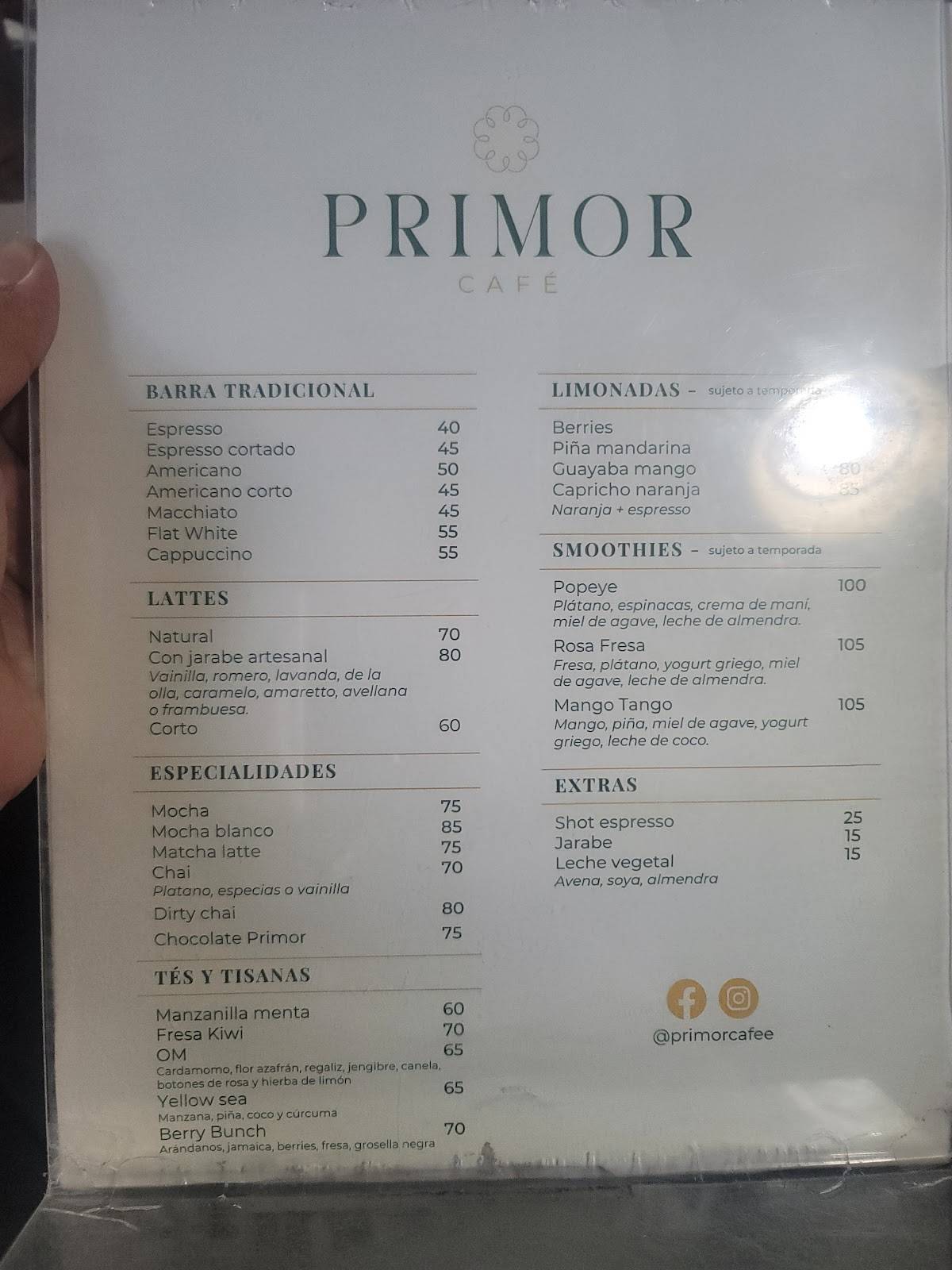 Carta de Primor Café, Tijuana