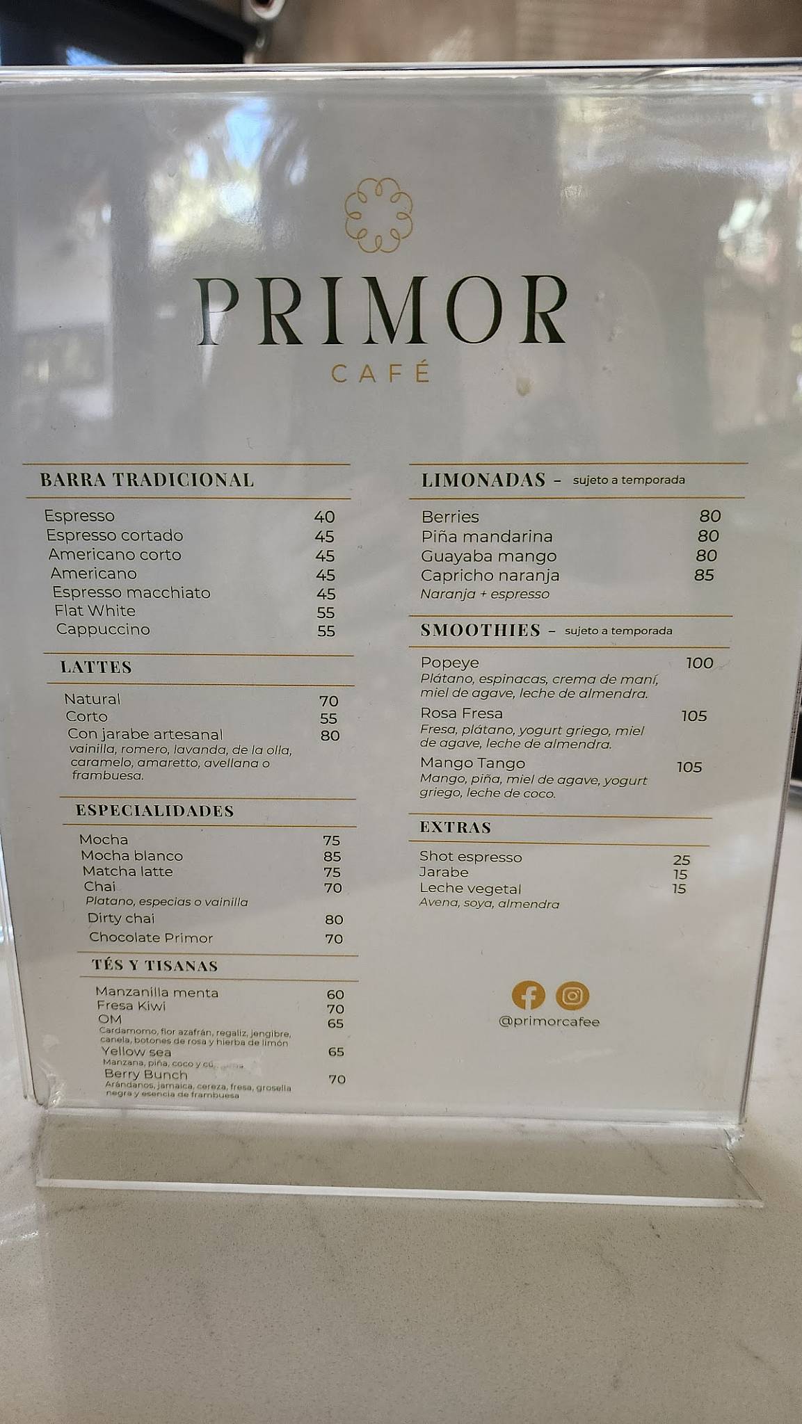 Carta de Primor Café, Tijuana