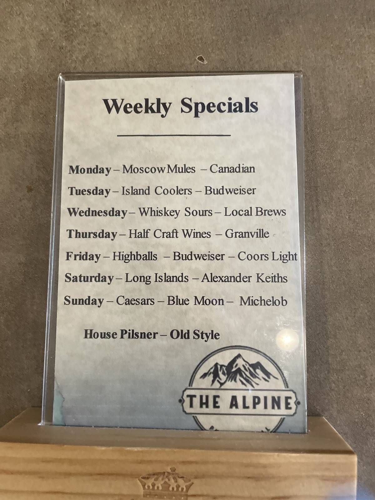 Menu at Alpine Pub & Grill, Prince George