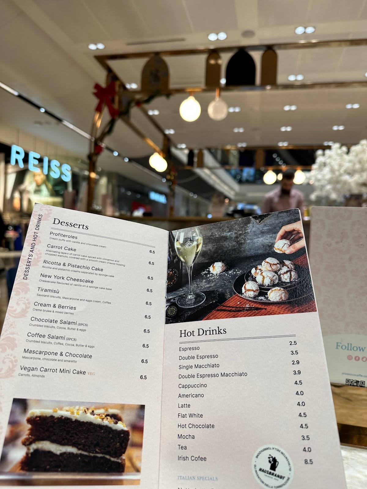 Menu at Prosecco Caffè restaurant, London