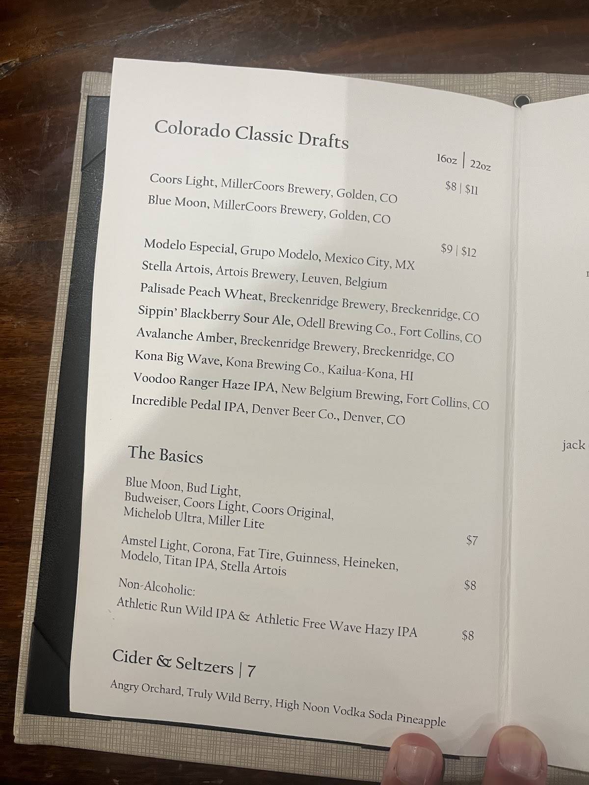 Menu at Prospect's Urban Kitchen & Bar, Denver