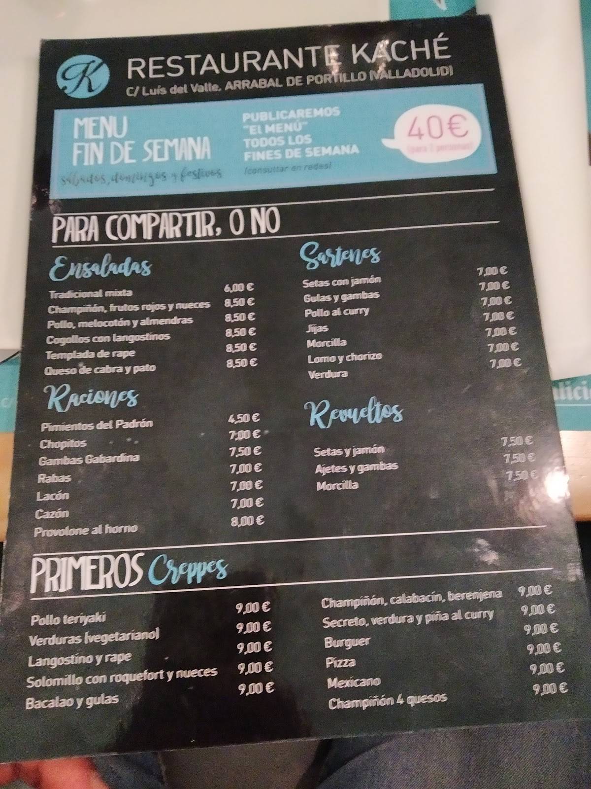 Carta de Pub Kache, Arrabal de Portillo