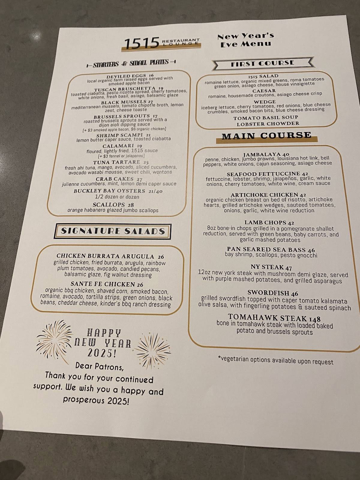 Elegant 1515 Restaurant Lounge Menu Photos