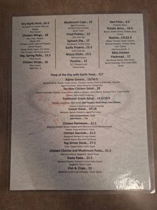 Menu at Alpine Pub & Grill, Prince George