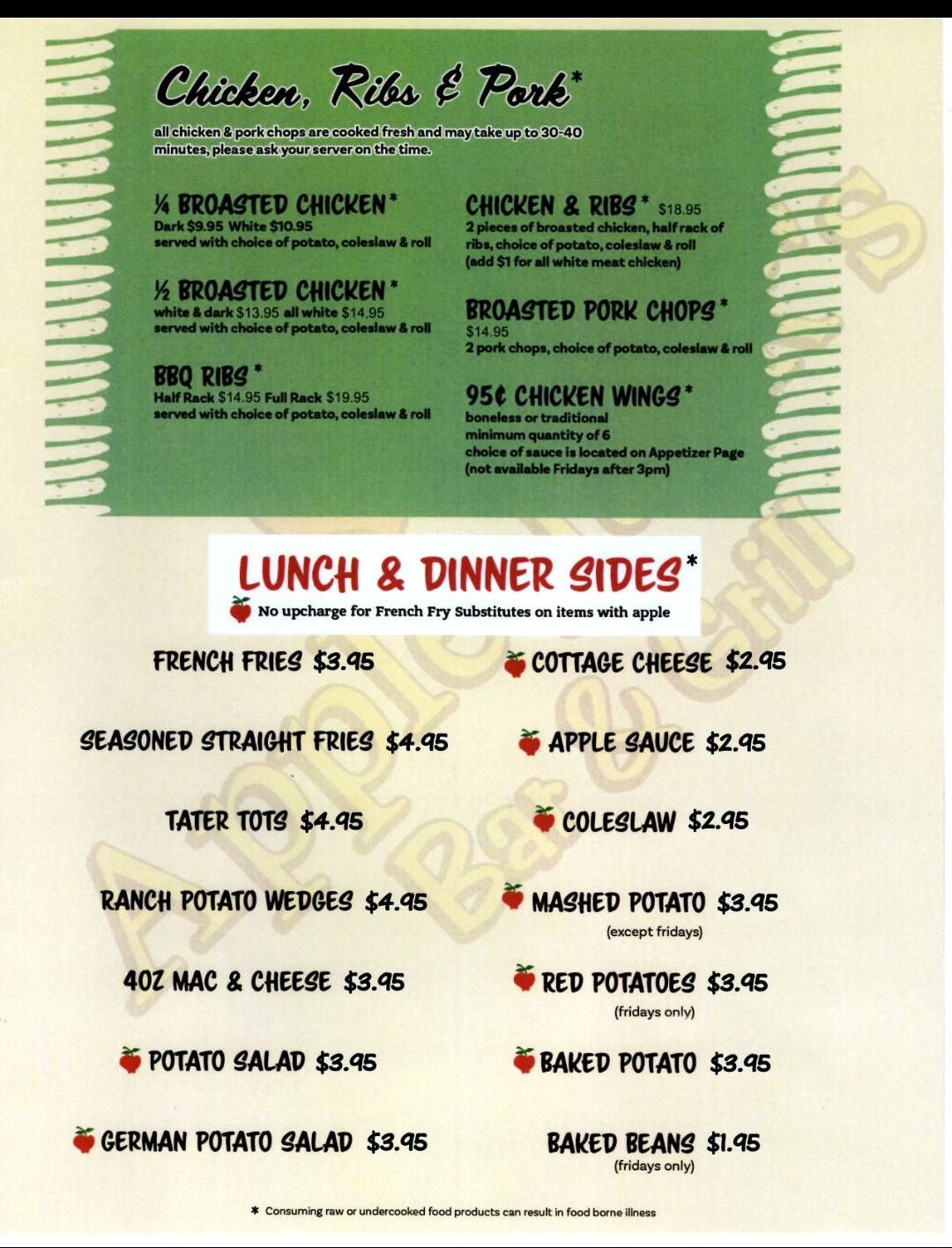 Menu at Applejack's Restaurant & Pub, Marinette